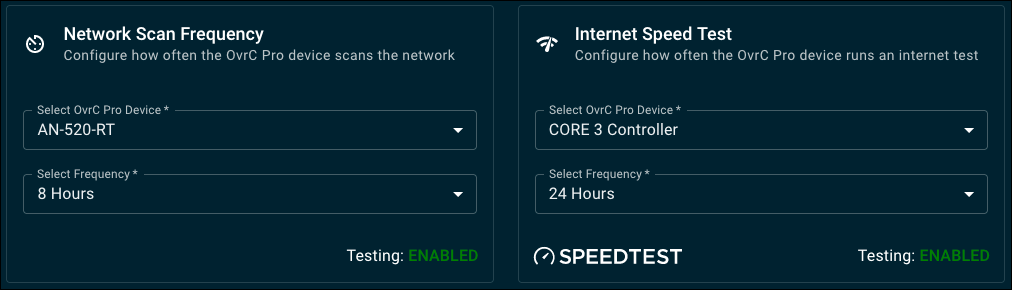 Network Scan & Internet Test Settings