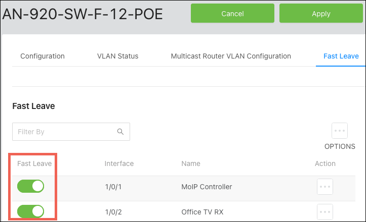 MoIP configuration for AN-920 Core MoIP (IGMP) switches